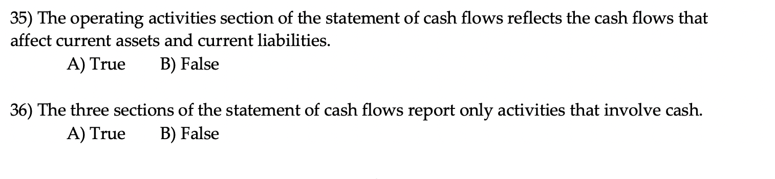 Solved 35) The operating activities section of the statement | Chegg.com