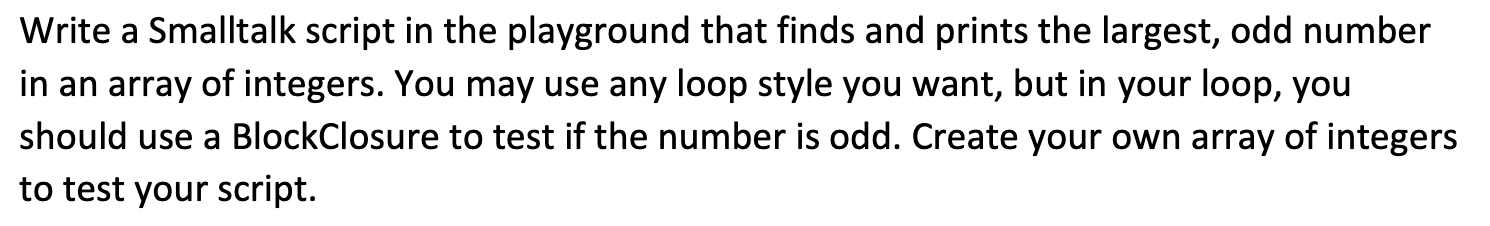 Solved Write A Smalltalk Script In The Playground That Finds 