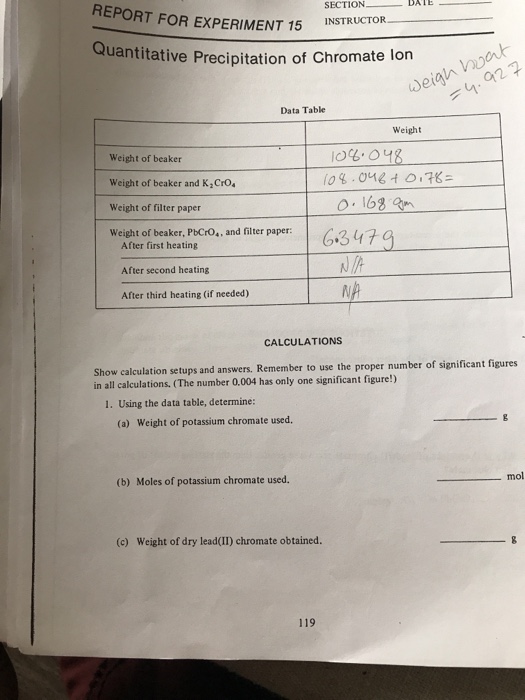 Solved SECTION REPORT FOR EXPERIMENT 15 ENT 15 INSTRUCTOR | Chegg.com