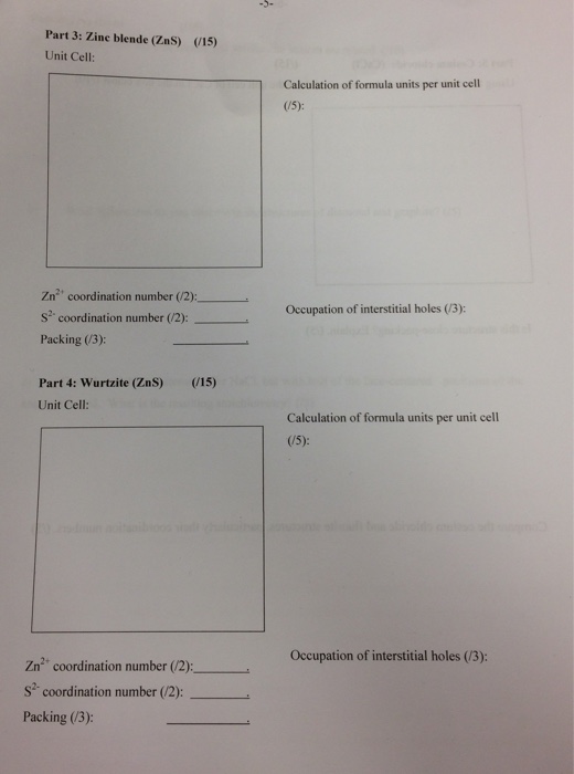 Solved Part 3: Zine blende (ZnS) Unit Cell: (/15) | Chegg.com