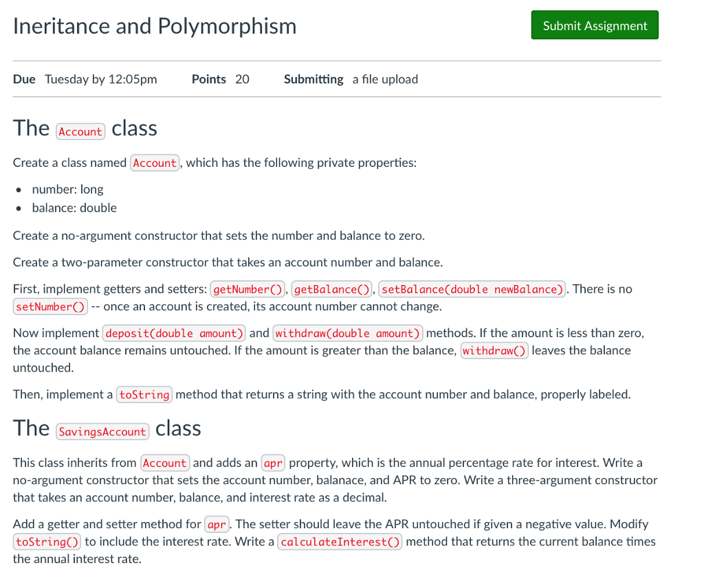Solved Ineritance and Polymorphism Submit Assignment Due | Chegg.com