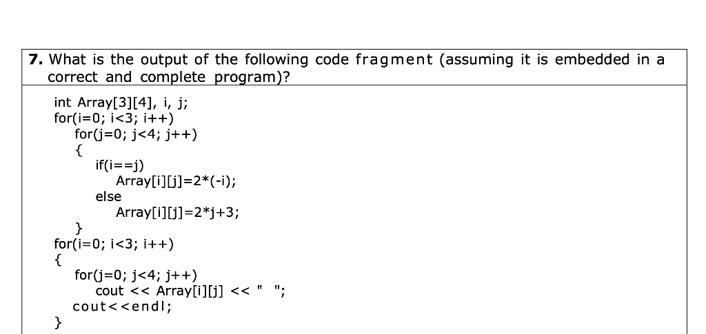 Solved 7 What Is The Output Of The Following Code Fragment