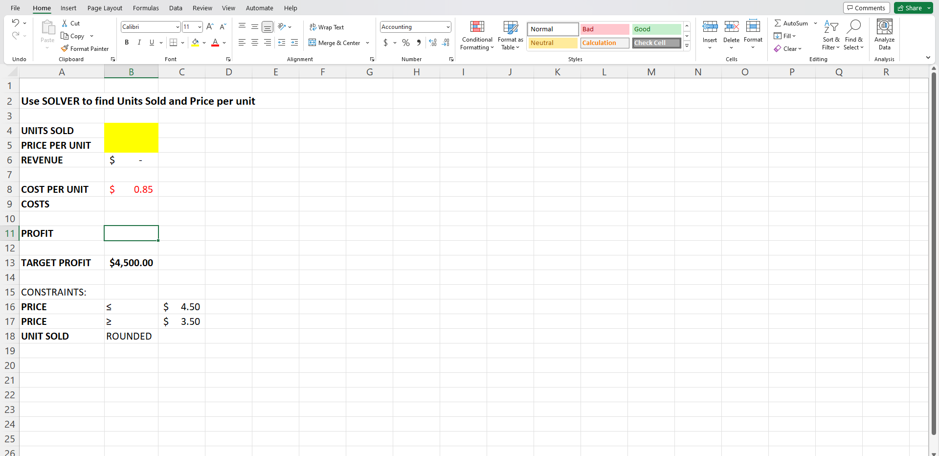 Solved Use SOLVER to find Units Sold and Price per unit | Chegg.com