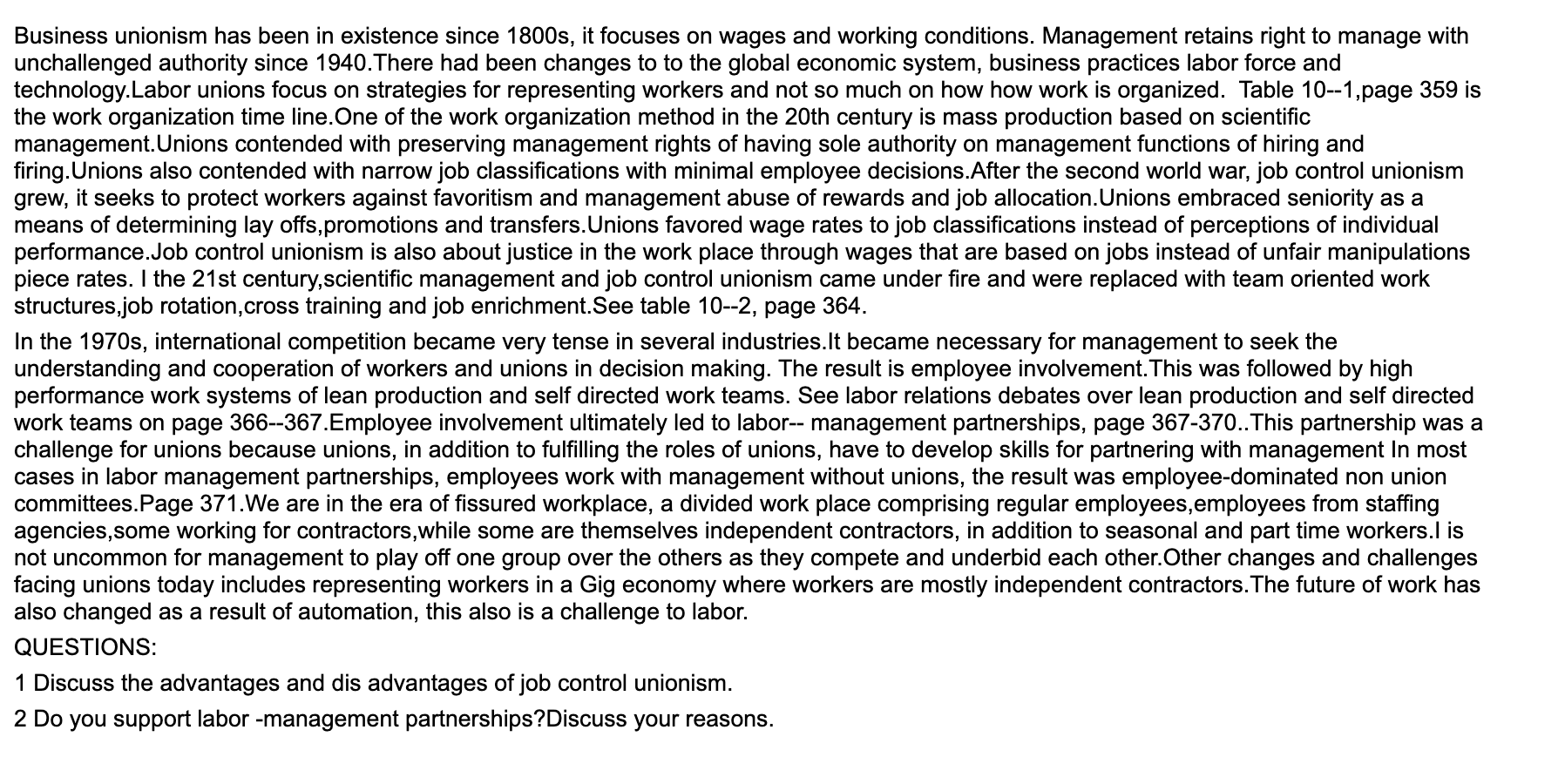 Solved Business unionism has been in existence since 1800s, | Chegg.com