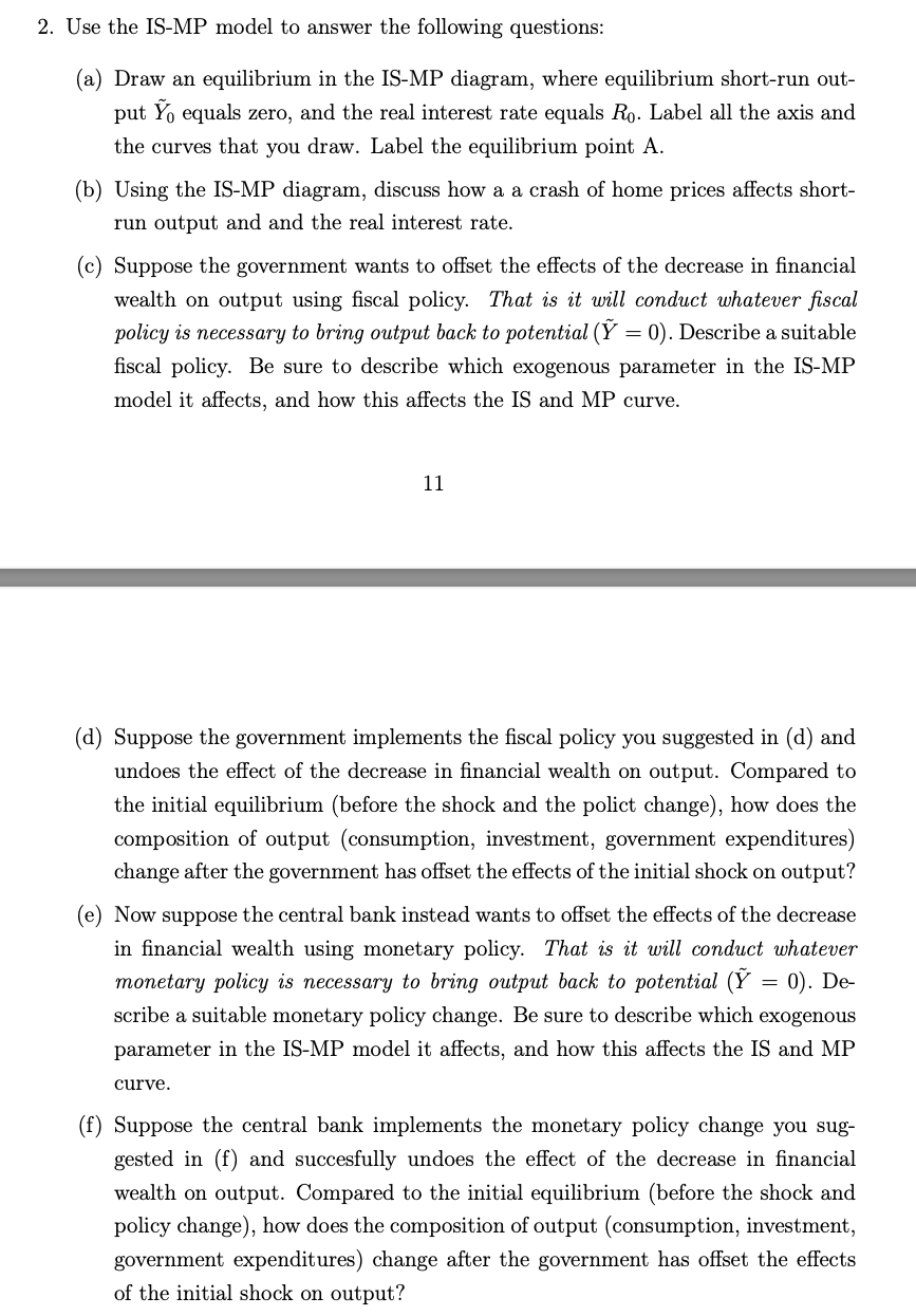 2. Use the IS-MP model to answer the following | Chegg.com