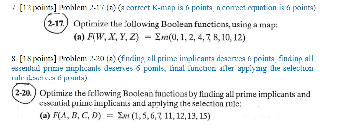 Solved 7. [12 points] Problem 2-17 (a) (a correct K−map is 6 | Chegg.com