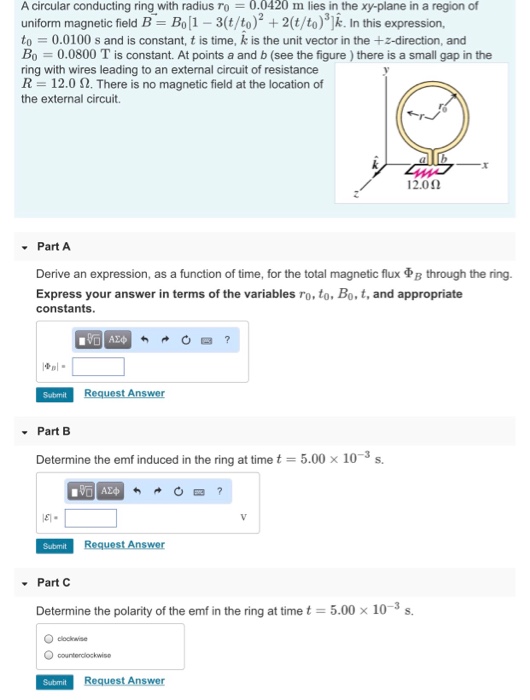 Solved A circular conducting ring with radius ro = 0.0420 | Chegg.com