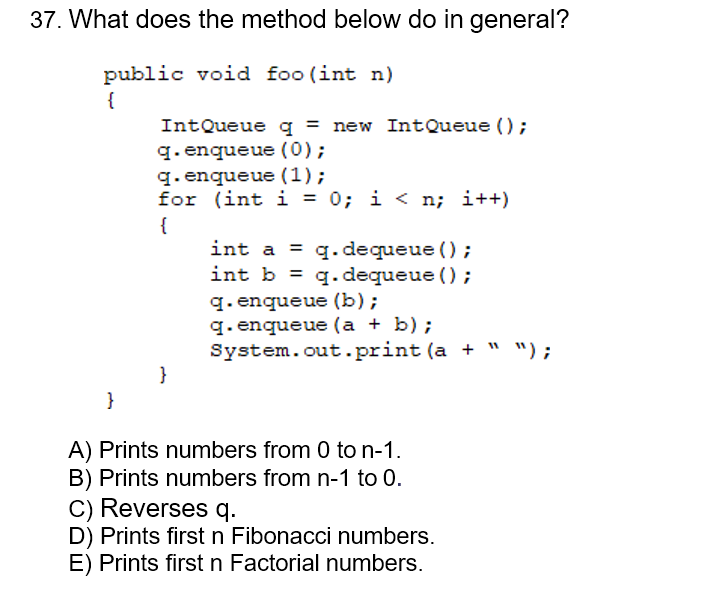 Solved 37. What does the method below do in general? public | Chegg.com