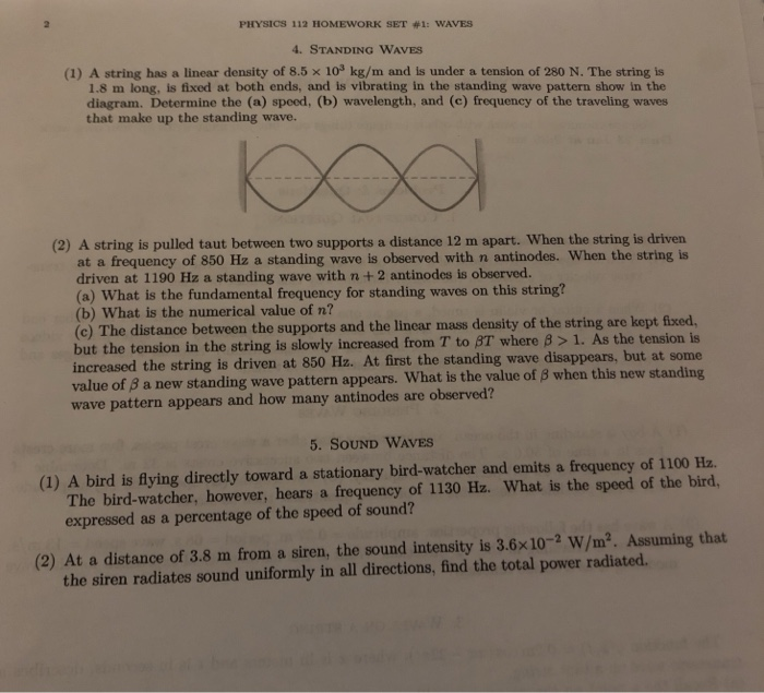 Solved PHYSICS 112 HOMEWORK SET #1: WAVES 4. STANDING WAVES | Chegg.com