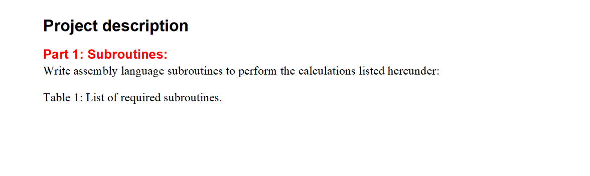 Project Description Part 1 Subroutines Write Chegg