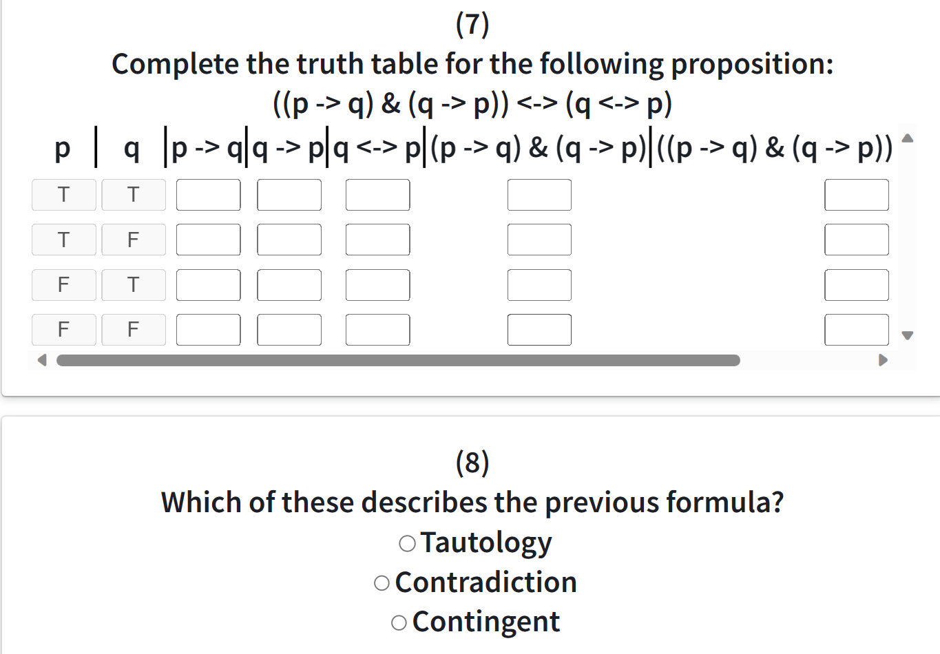 Solved (8) Which of these describes the previous formula? | Chegg.com