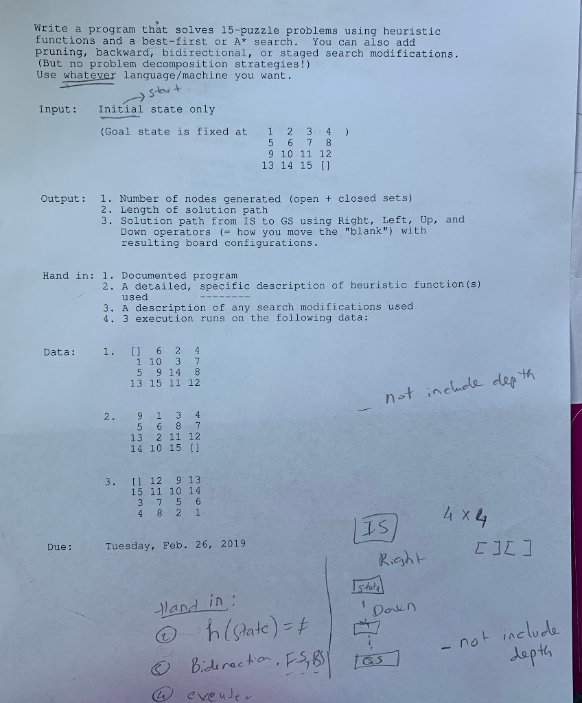 Write a program that solves 15-puzzle problems using | Chegg.com