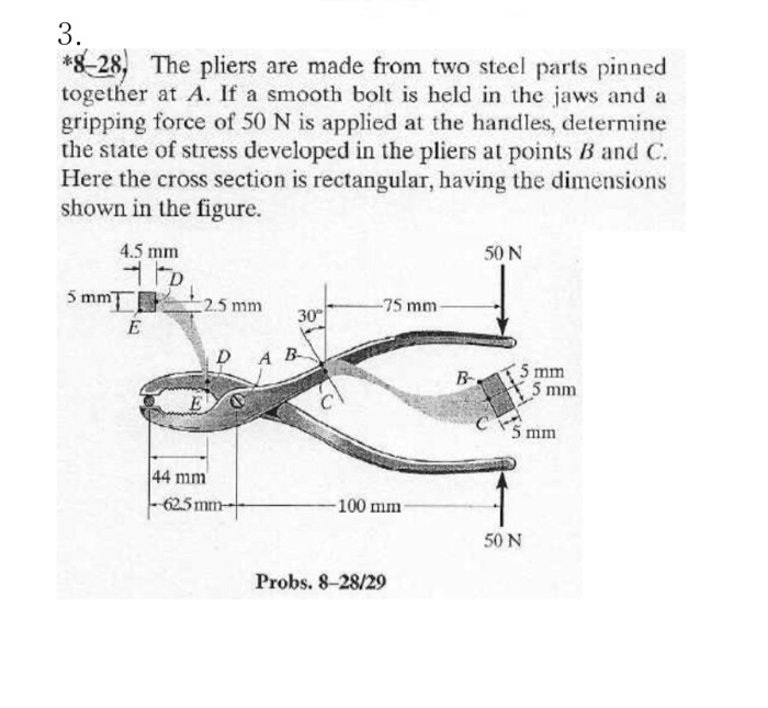 Solved -28' The pliers are made from two steel parts pinned | Chegg.com