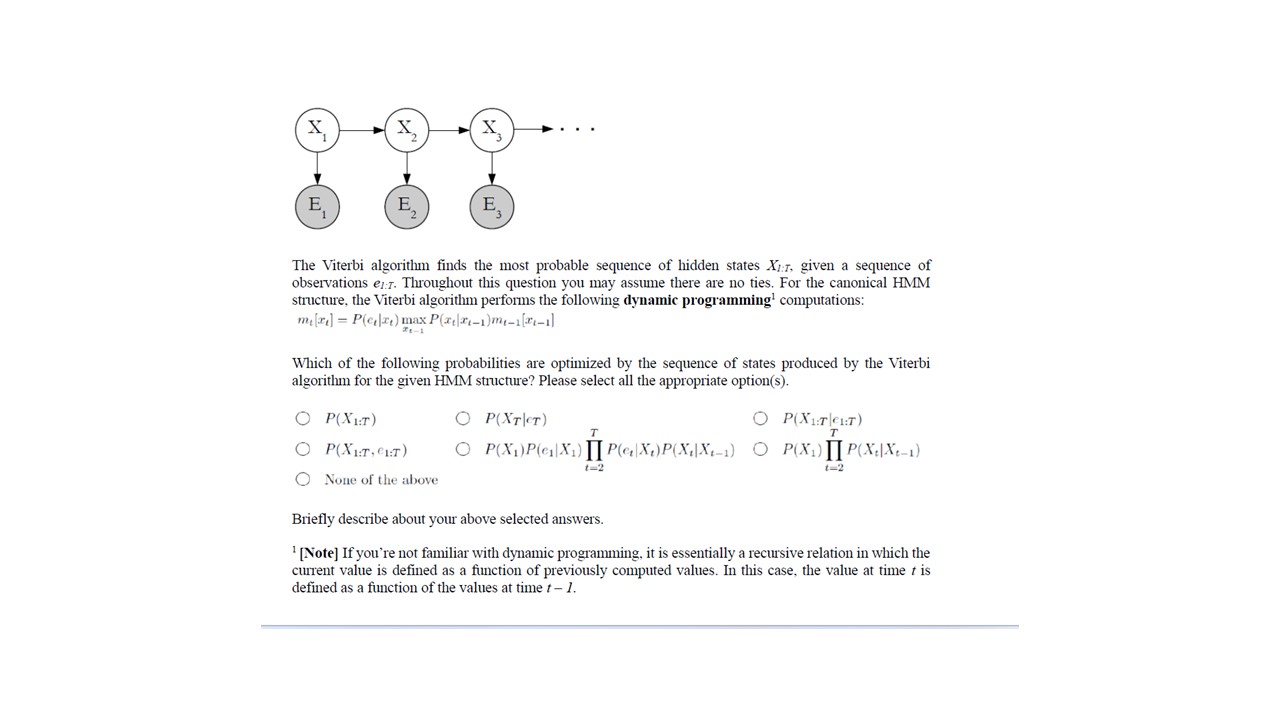 Solved The Viterbi algorithm finds the most probable | Chegg.com