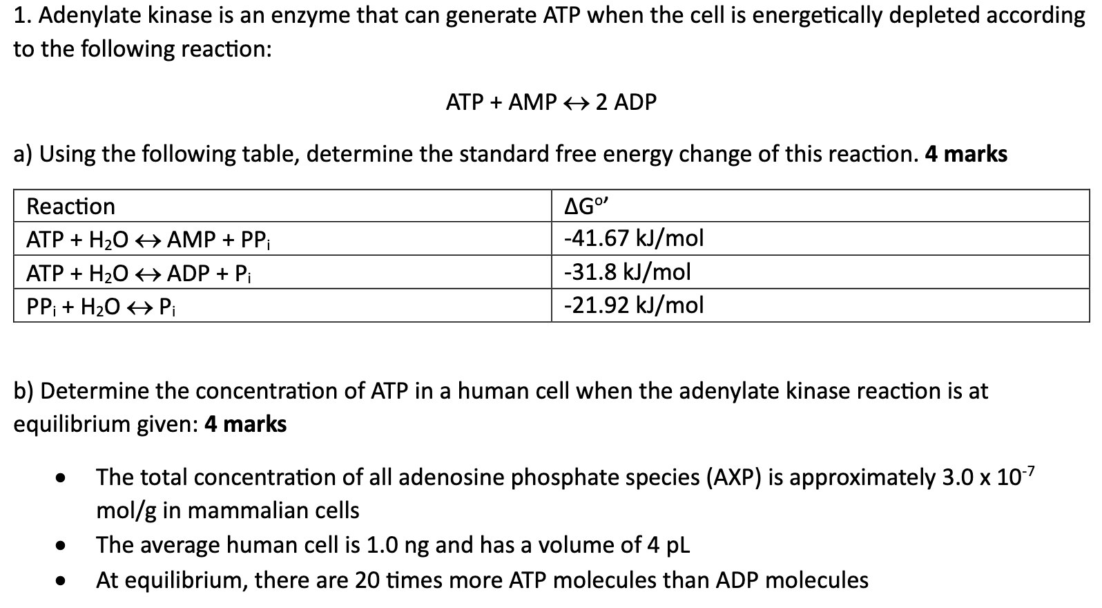 Solved b) ﻿Determine the concentration of ATP in a human | Chegg.com