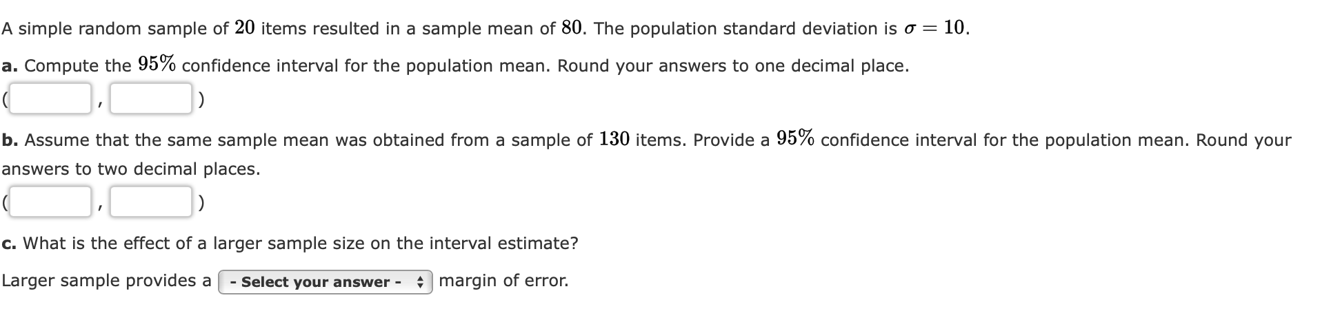 Solved A simple random sample of 20 items resulted in a | Chegg.com