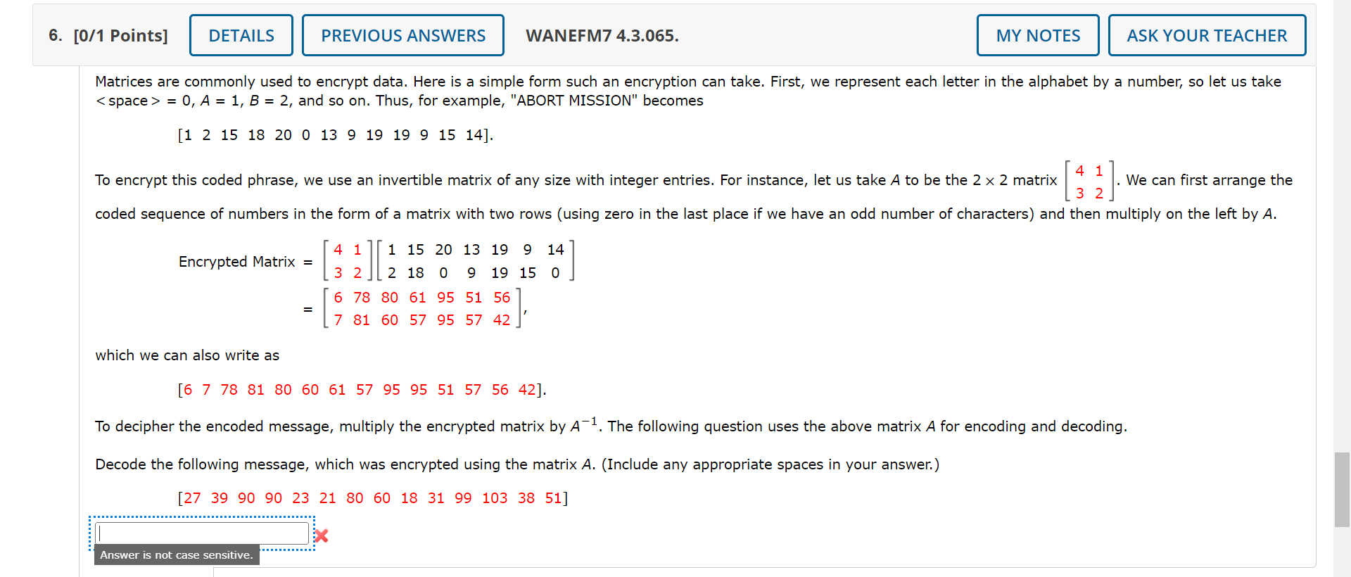 Matrices are commonly used to encrypt data. Here is a | Chegg.com