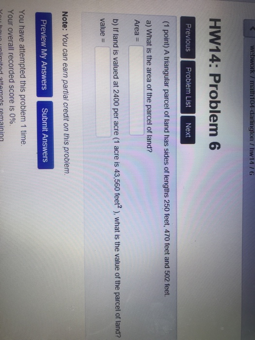 Solved webwork math104 darlington / hw14 /6 HW14: Problem 6 | Chegg.com