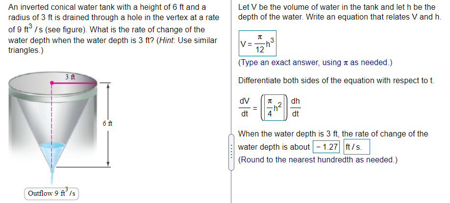 Solved Let V be the volume of water in the tank and let h be | Chegg.com