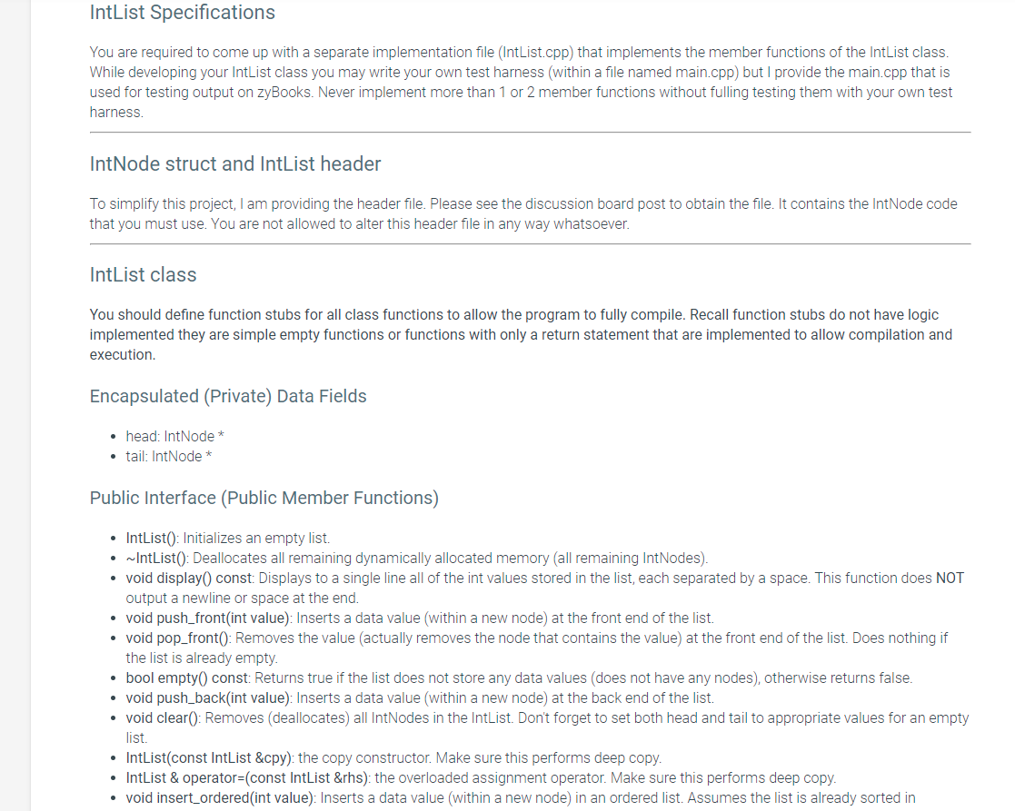 Solved Intlist Specifications You Are Required To Come Up 