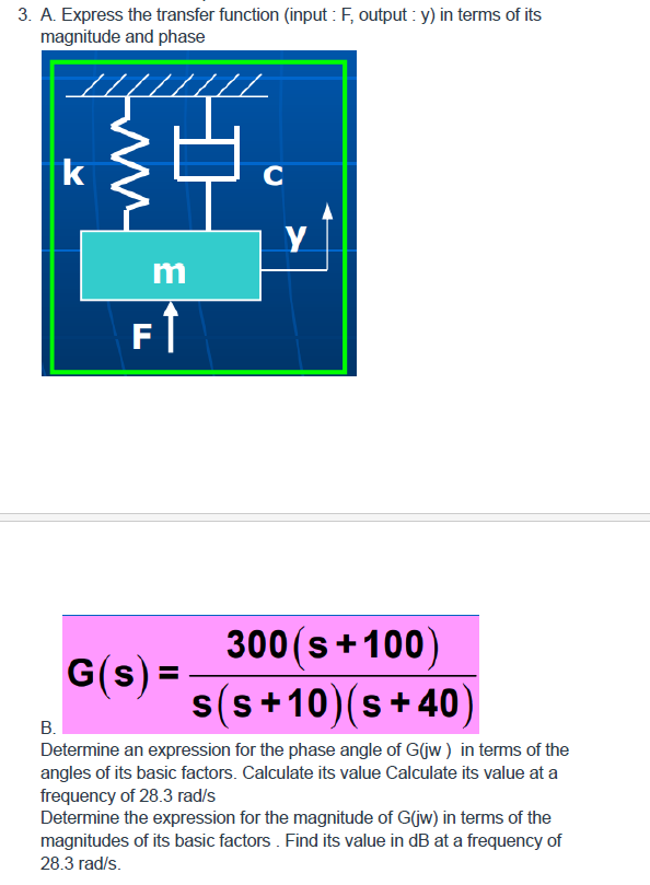 Solved 3. A. Express the transfer function (input : F, | Chegg.com
