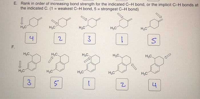 Solved E. Rank in order of increasing bond strength for the | Chegg.com