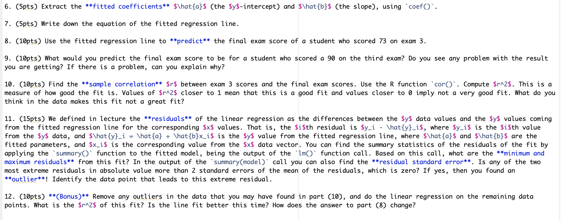 Solved K "{r} # exam 3 scores exam3