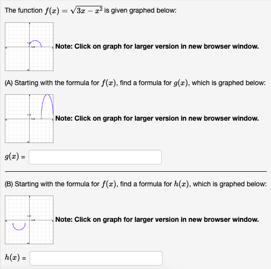 Solved The function f(x)=3x−x2 is given graphed below: Note: | Chegg.com
