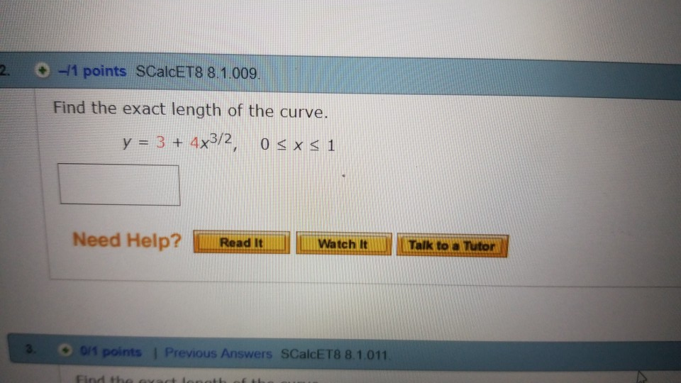 Solved ㅢ1 points scalcET8 8.1.009 Find the exact length of | Chegg.com
