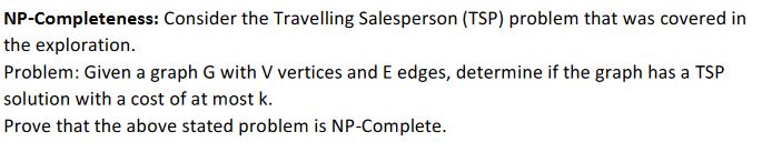 NP-Completeness: Consider the Travelling Salesperson | Chegg.com