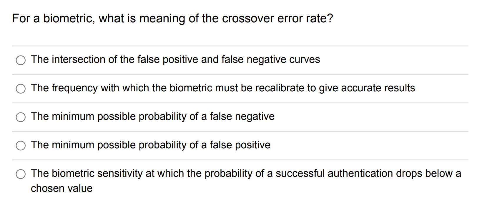 Solved For a biometric, what is meaning of the crossover | Chegg.com