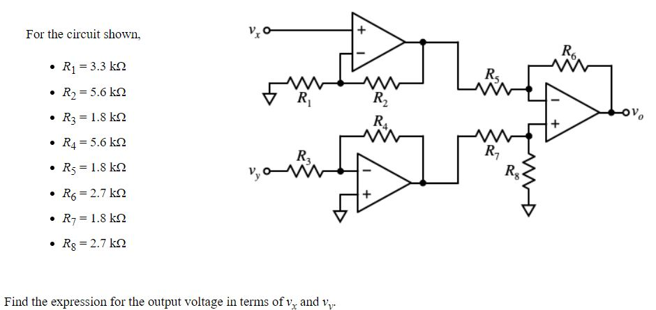 Solved For the circuit shown, RO . RS R1 = 3.3 k22 • R2 = | Chegg.com