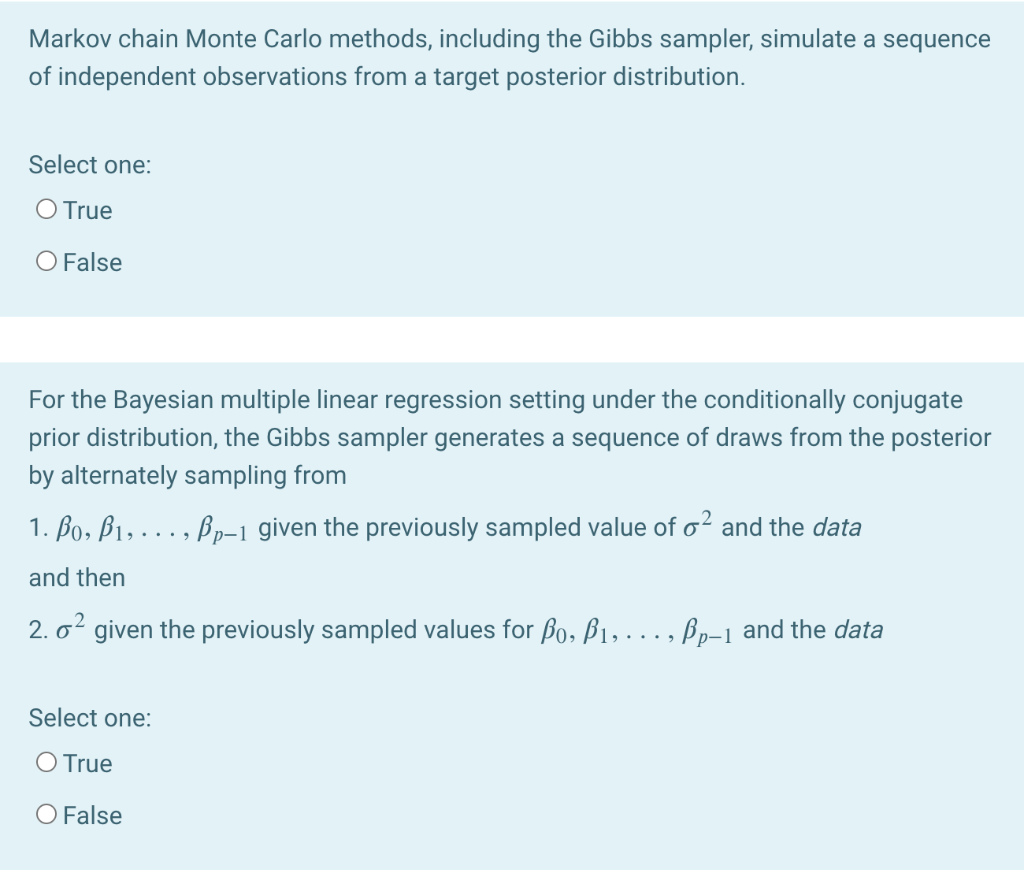 Markov Chain Monte Carlo Methods Including The Gibbs 