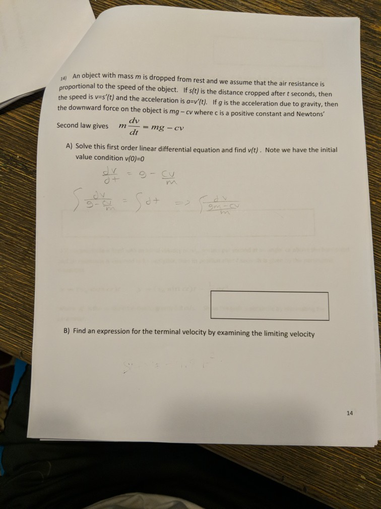 Solved 14) An object with mass m is dropped from rest and we | Chegg.com