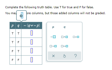 Solved Complete the following truth table. Use T for true | Chegg.com