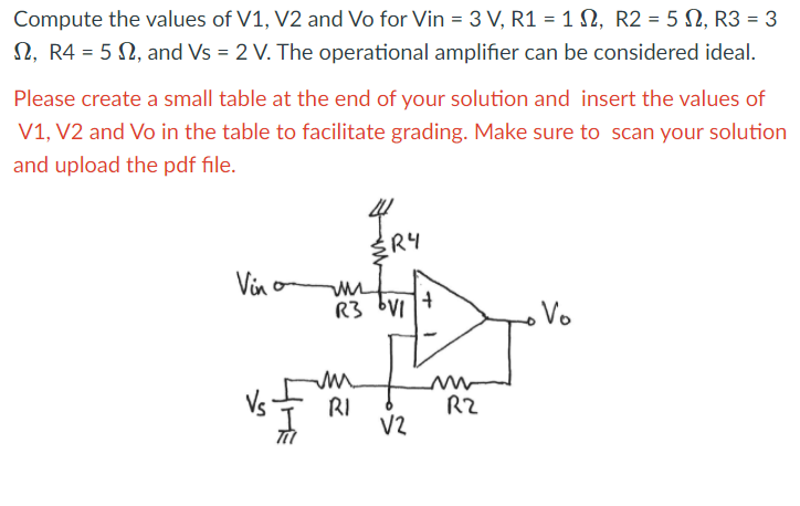 Solved Compute the values of V1, V2 and Vo for Vin = 3 V, R1 | Chegg.com
