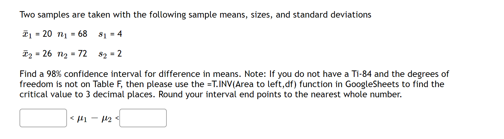 Solved Two samples are taken with the following sample | Chegg.com