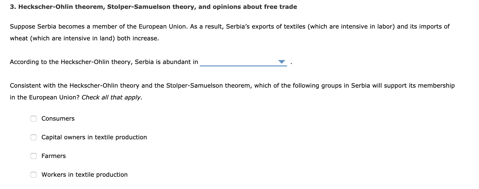 Solved 3. Heckscher-Ohlin theorem, Stolper-Samuelson theory, | Chegg.com