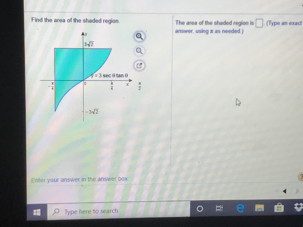 Solved Find the area of the shaded region The area of the | Chegg.com