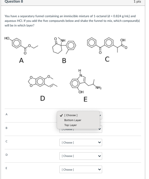 Solved Question 8 1 pts You have a separatory funnel | Chegg.com