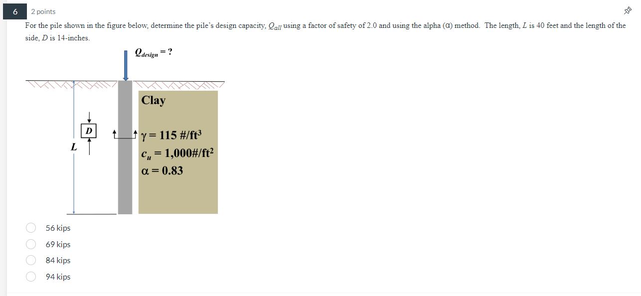 Solved 62 points For the pile shown in the figure below, | Chegg.com