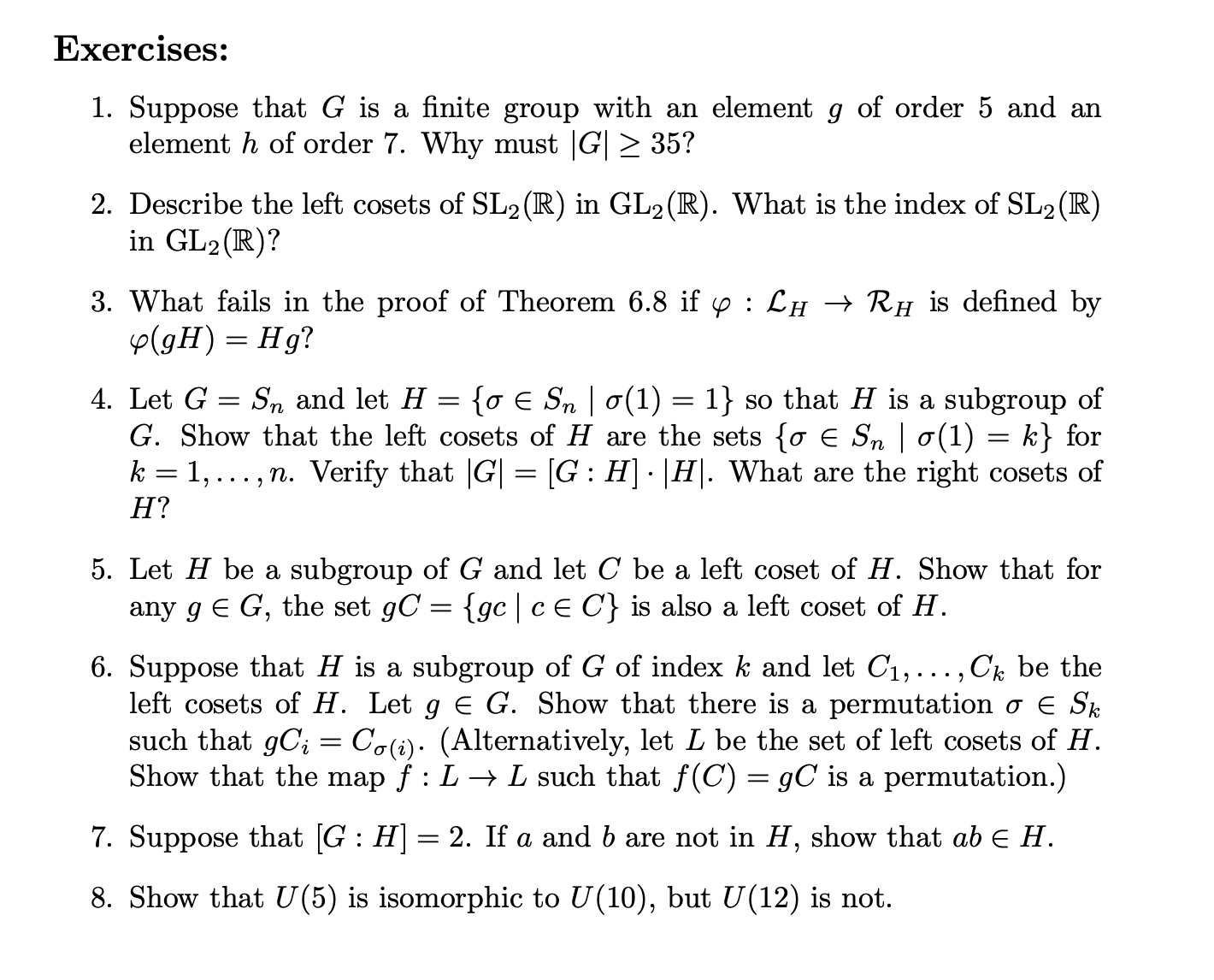 Exercises:1.Suppose that G is ﻿a finite group with an | Chegg.com
