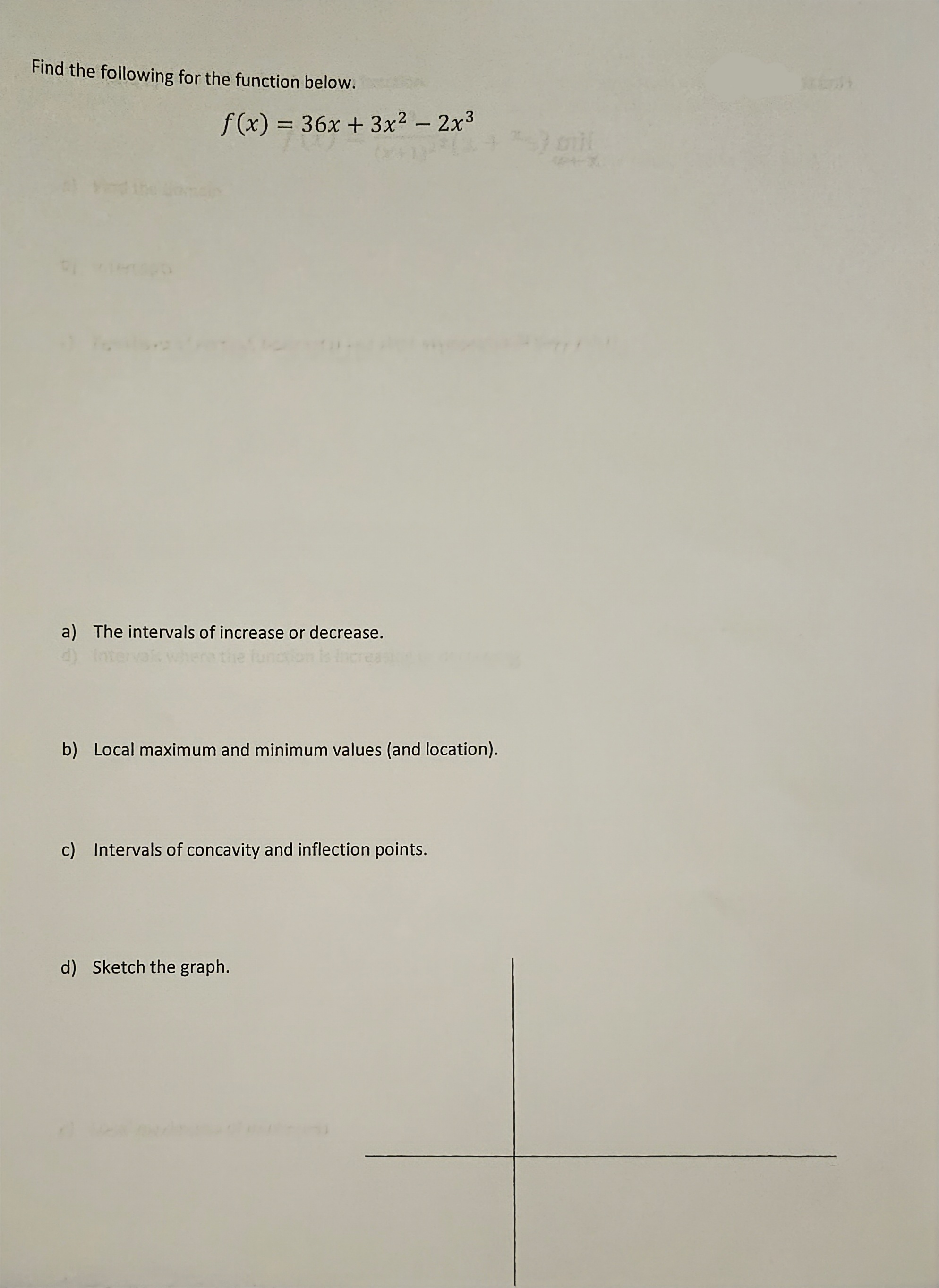 Solved Find the following for the function below. | Chegg.com