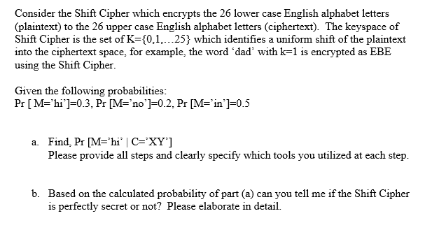 Solved Consider the Shift Cipher which encrypts the 26 lower | Chegg.com