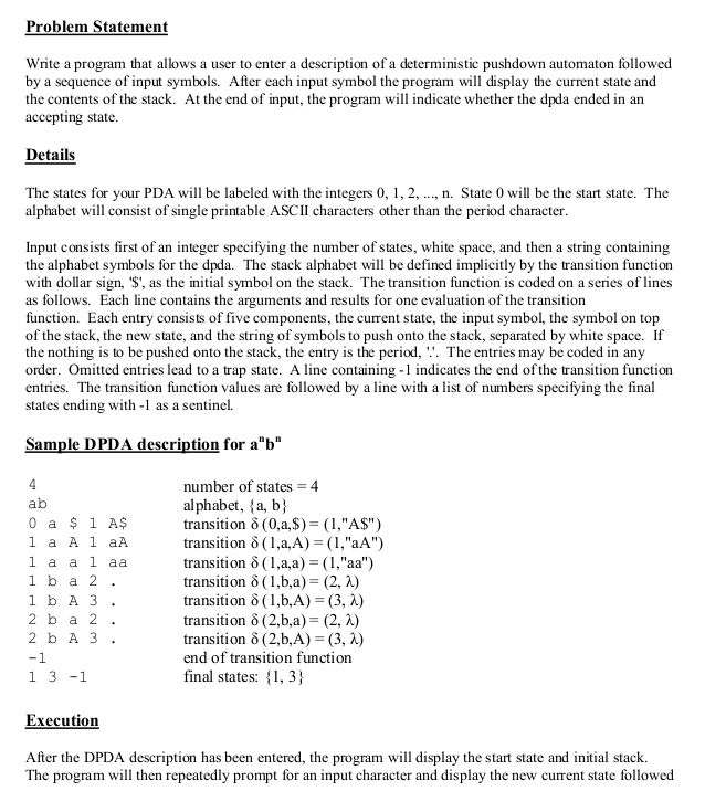 Problem Statement Write a program that allows a user | Chegg.com