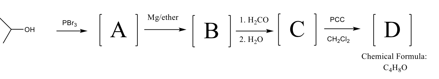Solved Mg/ether PBr3 1. H2CO -OH (A) - [ B] (C) CD 2. H20 | Chegg.com