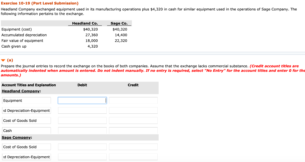 Solved Exercise 10-19 (Part Level Submission) Headland | Chegg.com