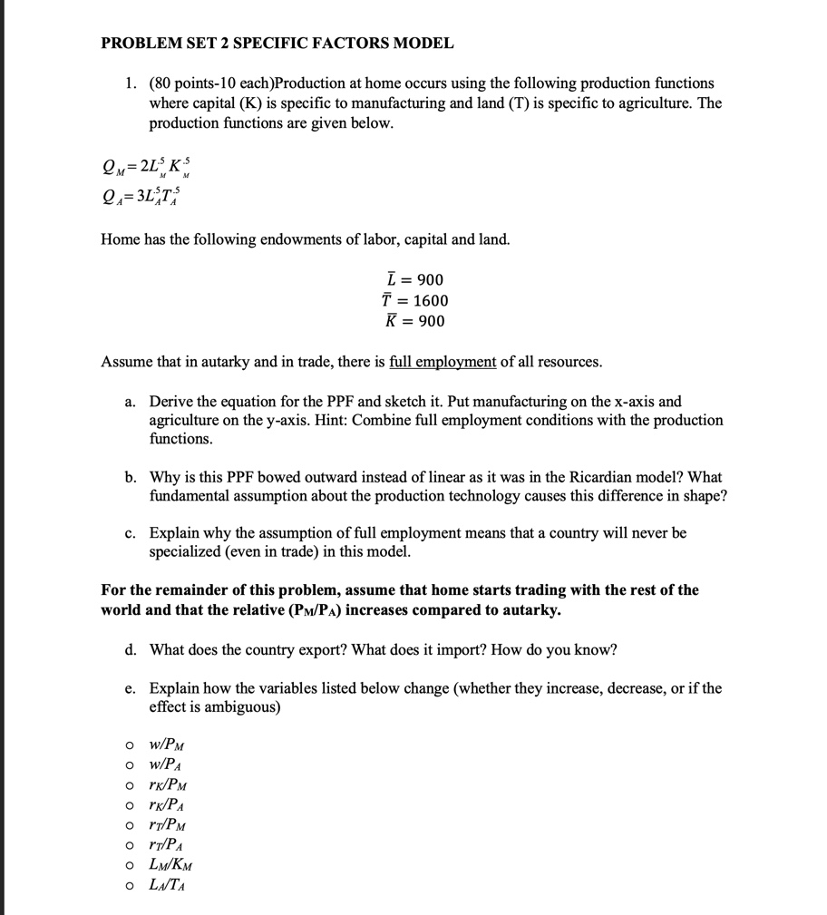 Solved 1. ( 80 points-10 each)Production at home occurs | Chegg.com