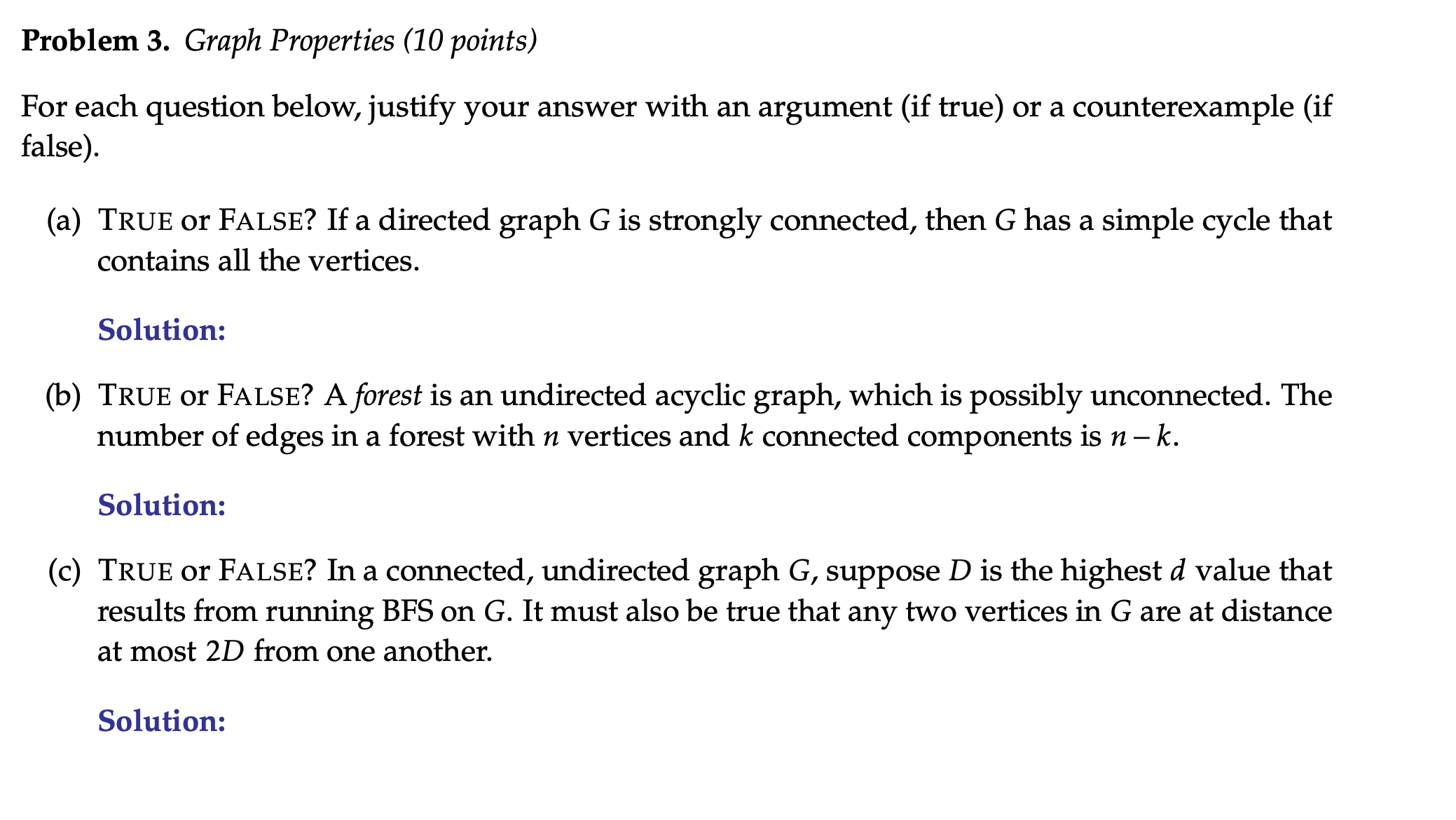 Solved Problem 3. ﻿Graph Properties (10 ﻿points)For each | Chegg.com