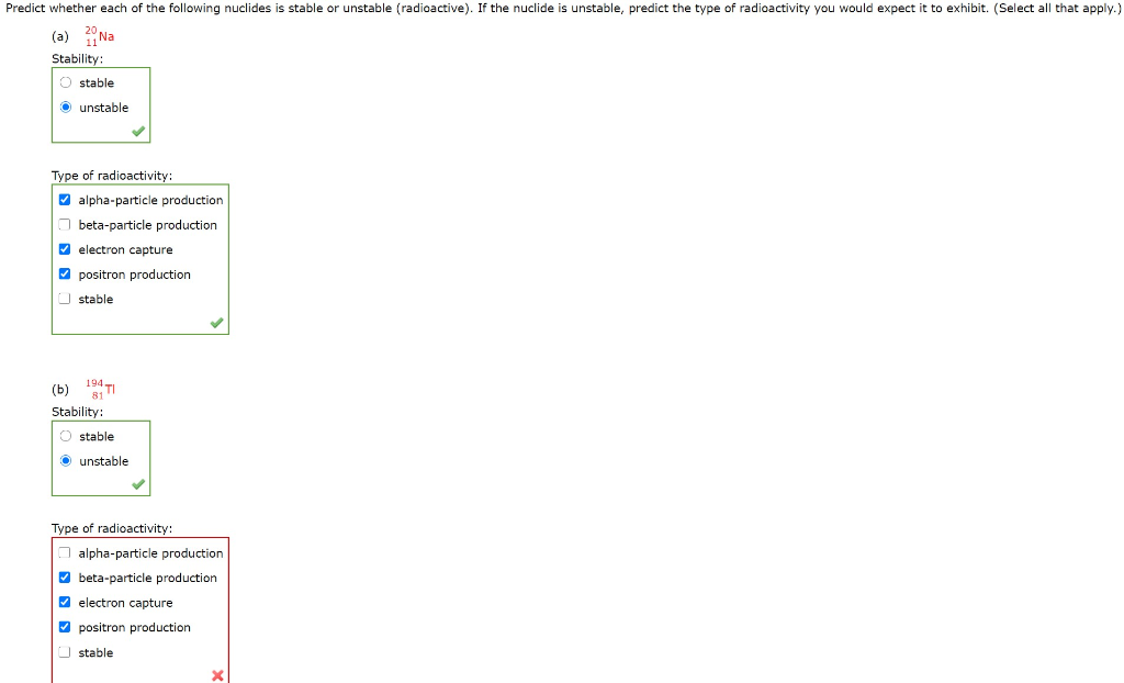 Solved Predict whether each of the following nuclides is | Chegg.com